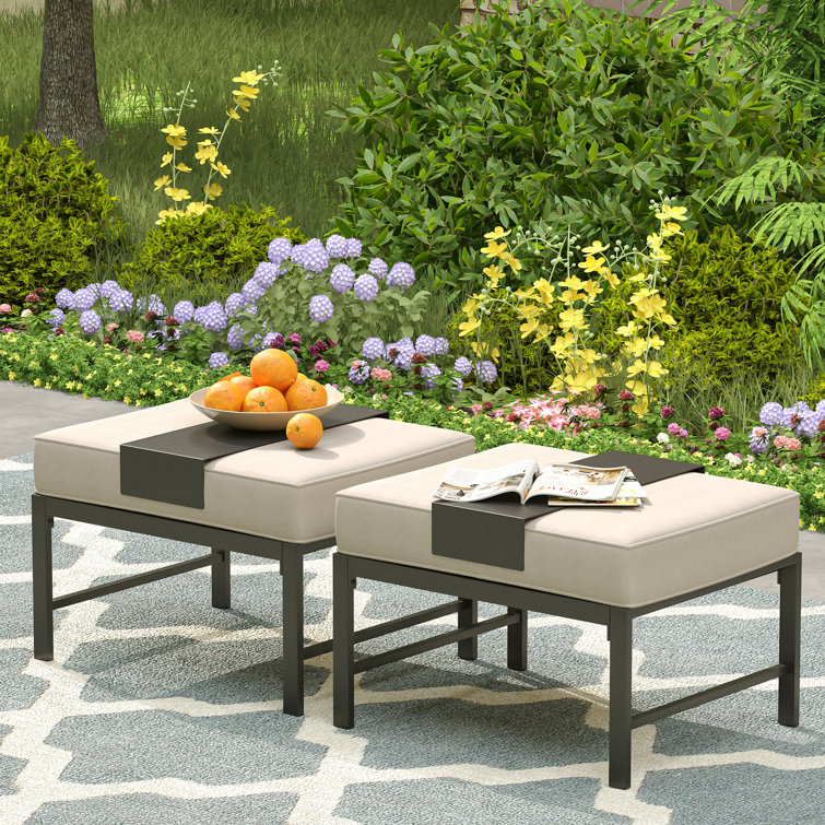 Lark Manor Bular Metal Outdoor Ottoman with Sunbrella® Cushion | Wayfair